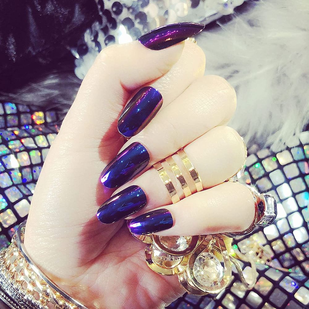 Galaxy Nails-5 of the Best Dark Purple Nails with Glitter